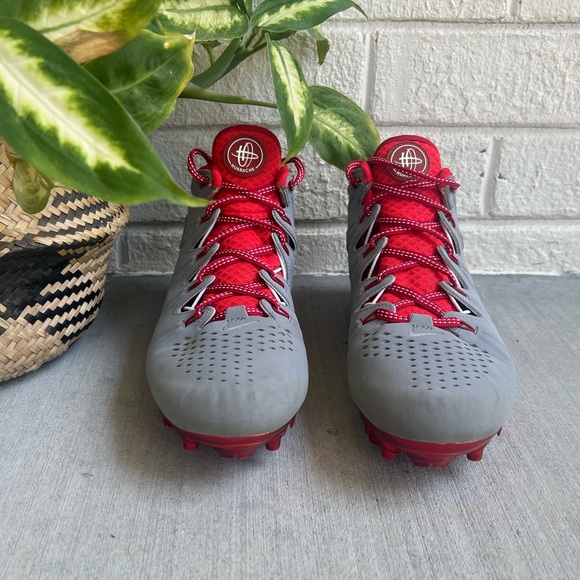 Nike | Shoes | Nike Mens Cleats Grey Laceup With Red Accents | Poshmark